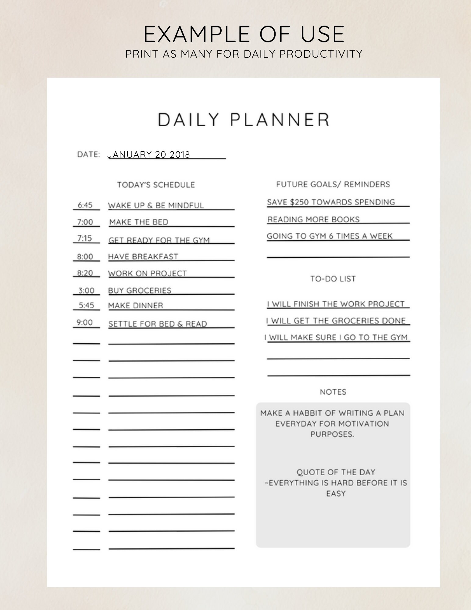 Simple Daily Planner Printable for Everyday Use for Easy Organising ...