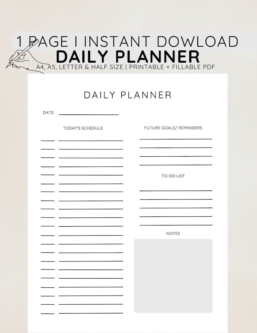 Simple Daily Planner Printable for Everyday Use for Easy Organising ...