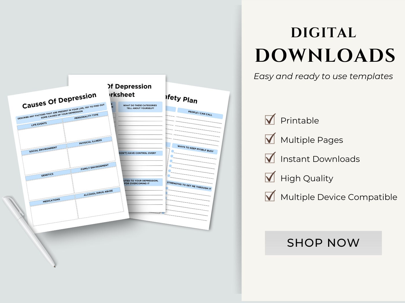 Depression Therapy Journal Printable Depression Mental Health Journal ...