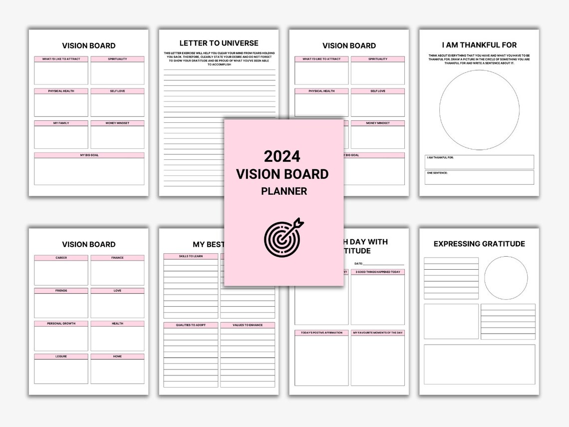 Editable 2024 Vision Board Planner, Digital Productivity Goal Planner ...