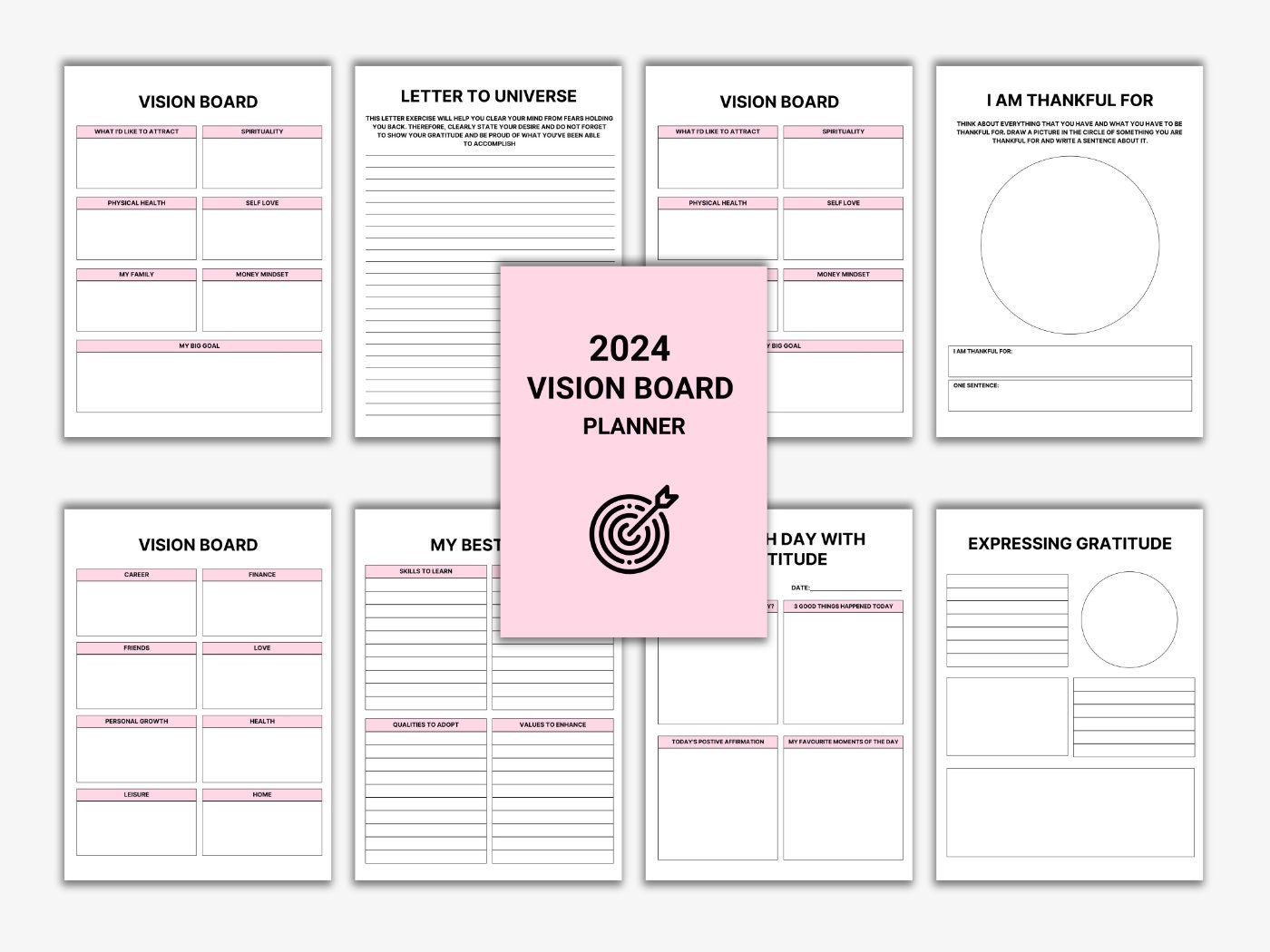 Editable 2024 Vision Board Planner, Digital Productivity Goal Planner ...