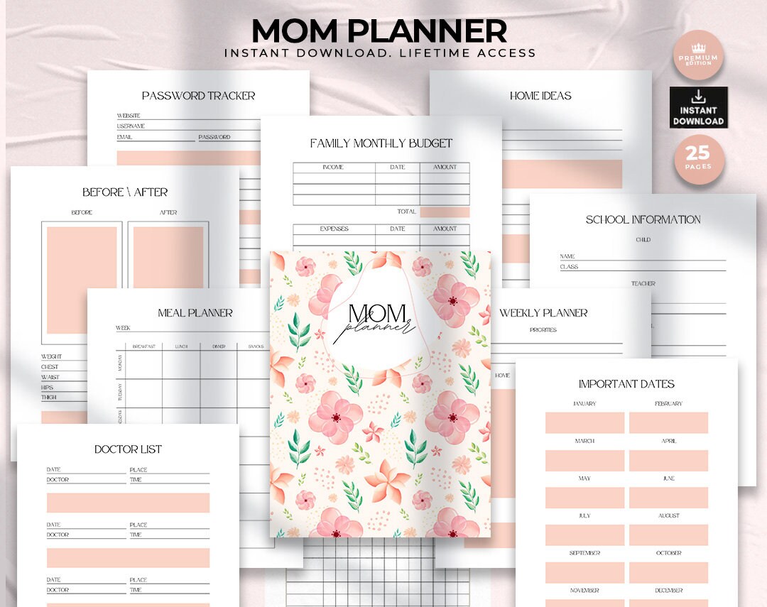 Mom Digital Planner, Busy Mom Planner, Printable Planner, Mom on the Go ...