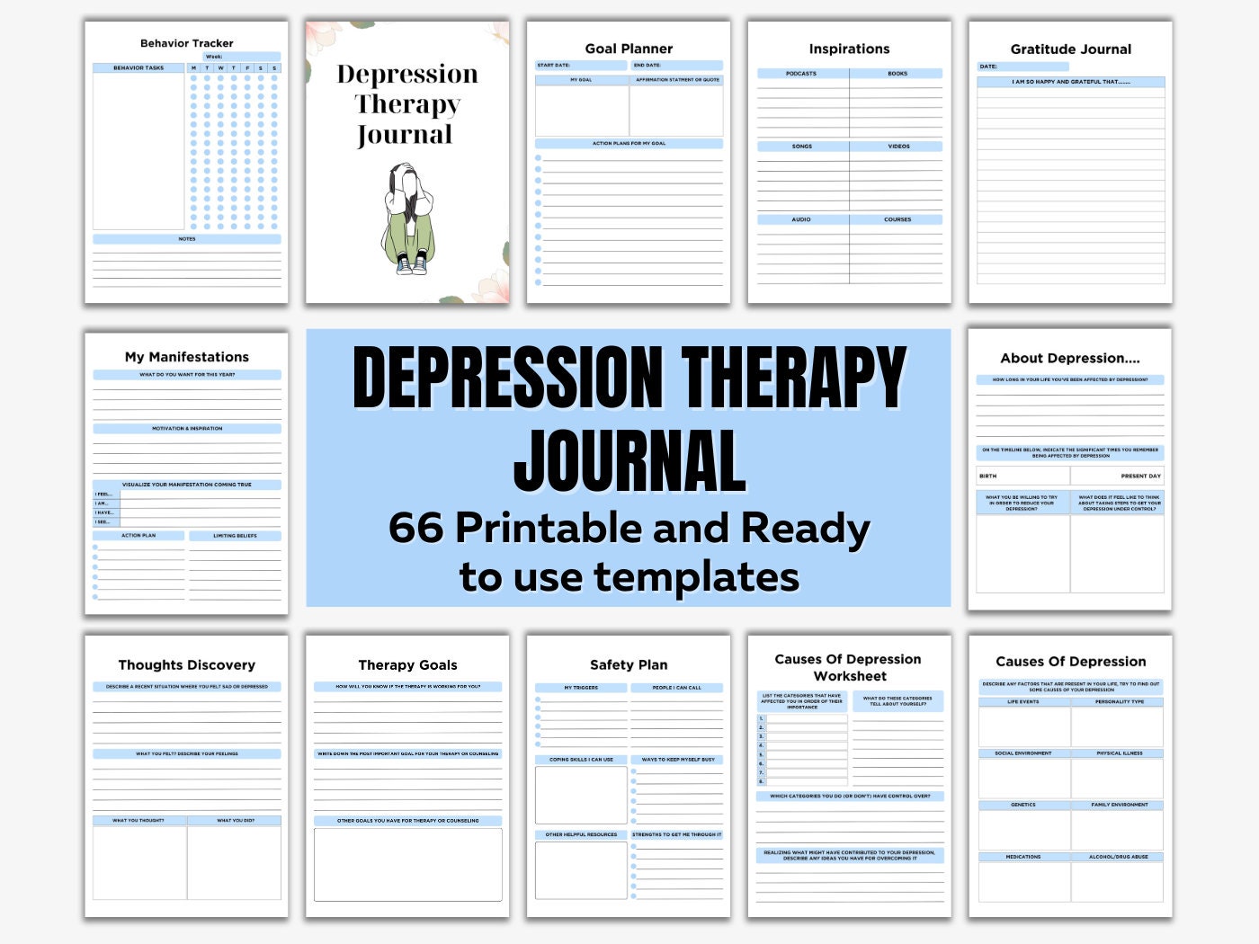 Depression Therapy Journal Printable Depression Mental Health Journal ...
