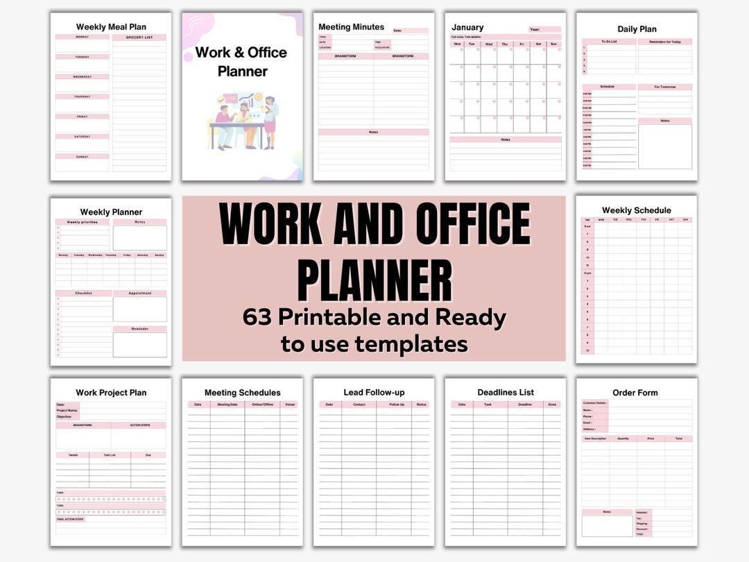 Printable Work and Office Planner, Office Work Planner and Organizer ...