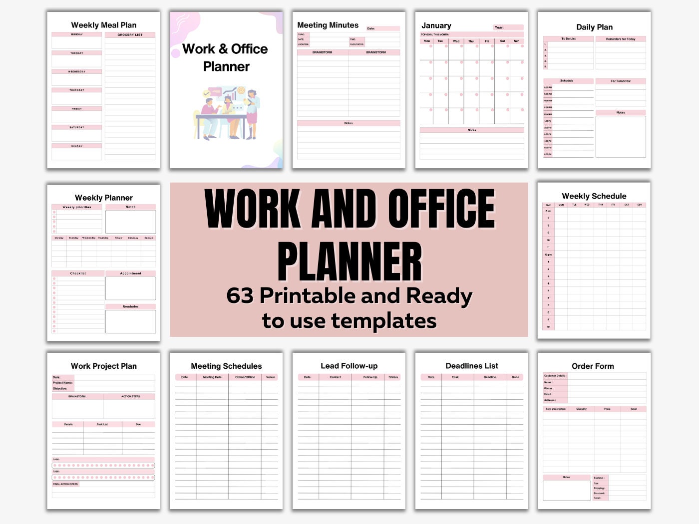 Printable Work and Office Planner, Office Work Planner and Organizer ...