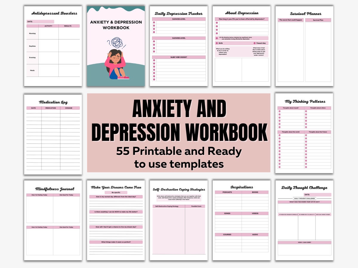 Digital Anxiety and Depression Mental Health Workbook BUNDLE 55-page ...