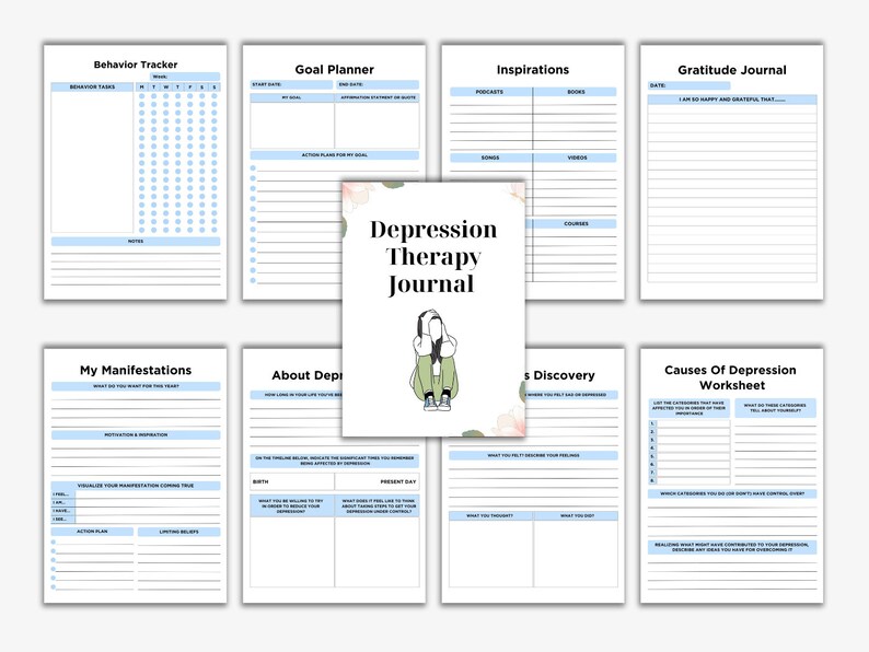Depression Therapy Journal Printable Depression Mental Health Journal ...