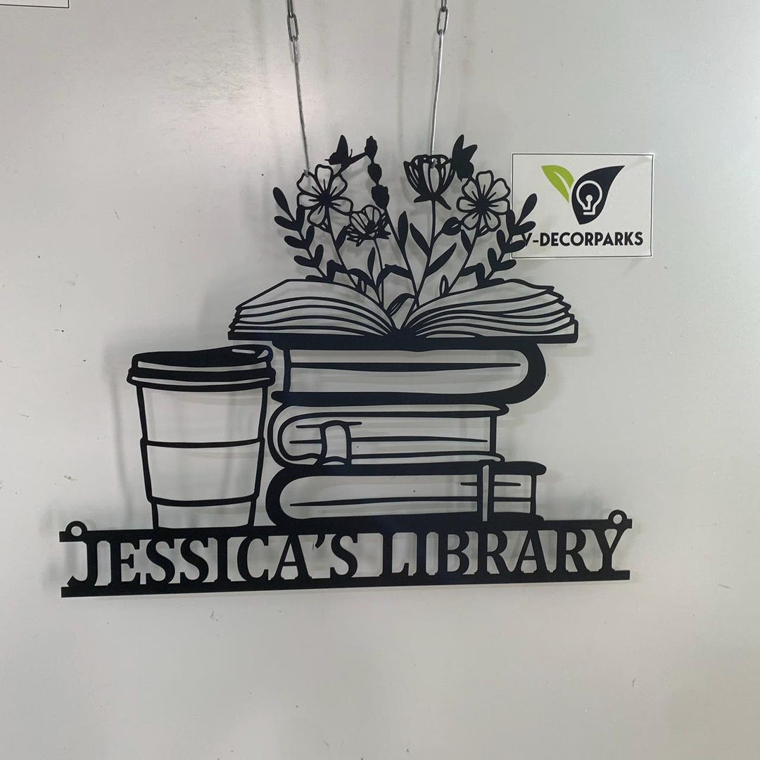 Personalized Books With Flowers Metal Sign, Library Reading Room Metal ...