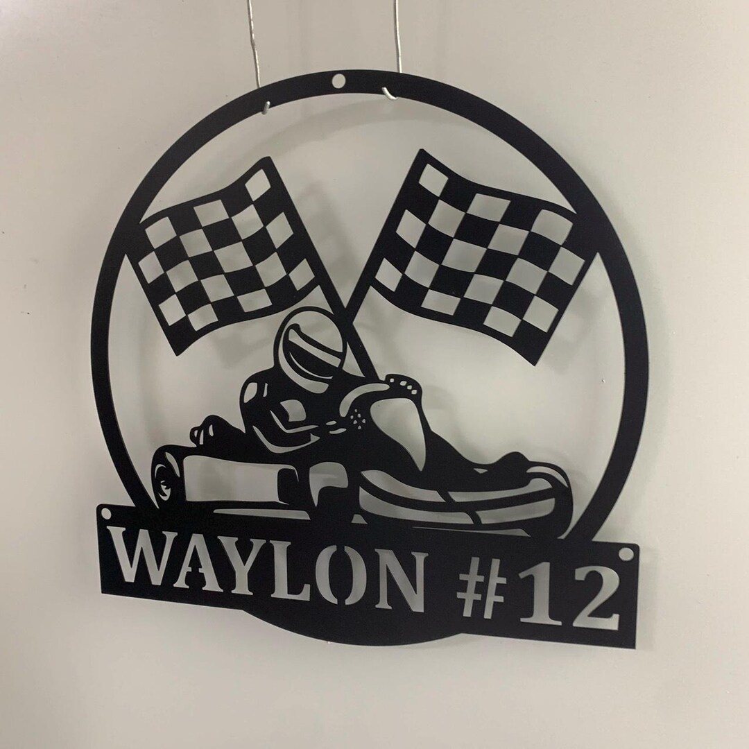 Personalized Go Kart Racing Metal Wall Art, Checkered Racing Car Metal ...