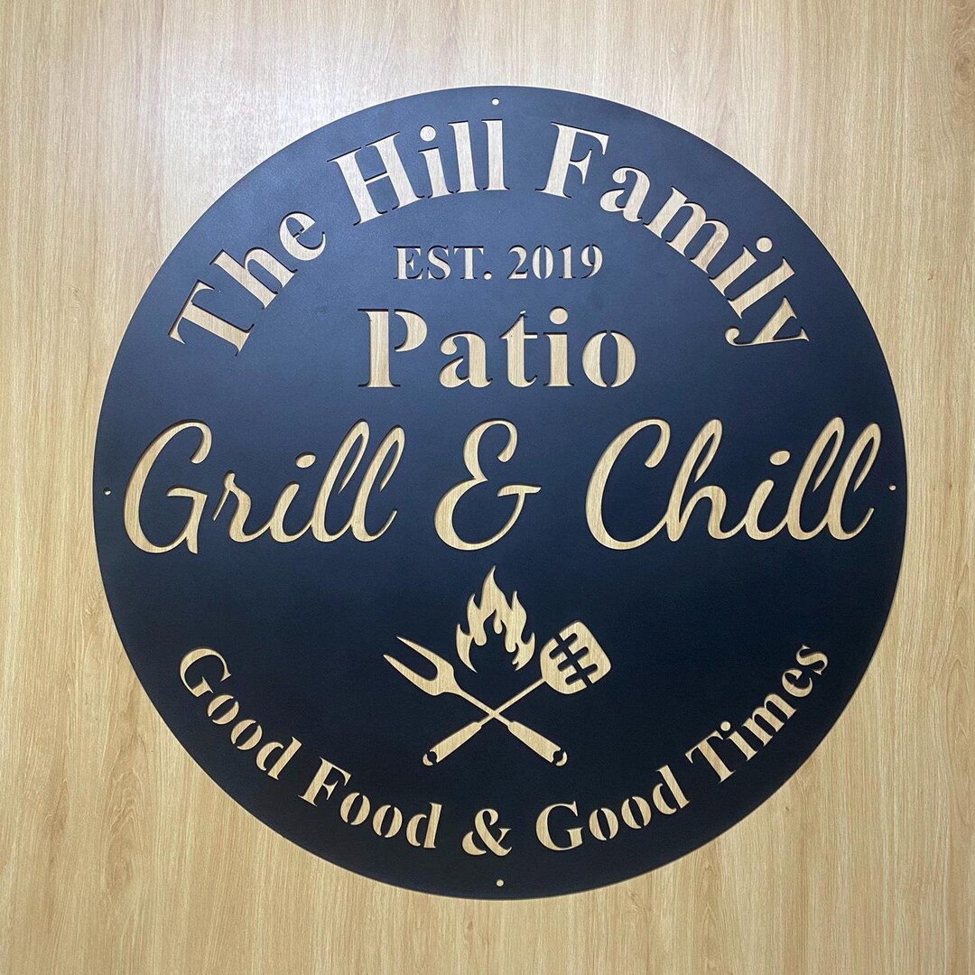 Custom Grill & Chill Poolside Backyard Metal Sign, Home Bar Metal Wall ...