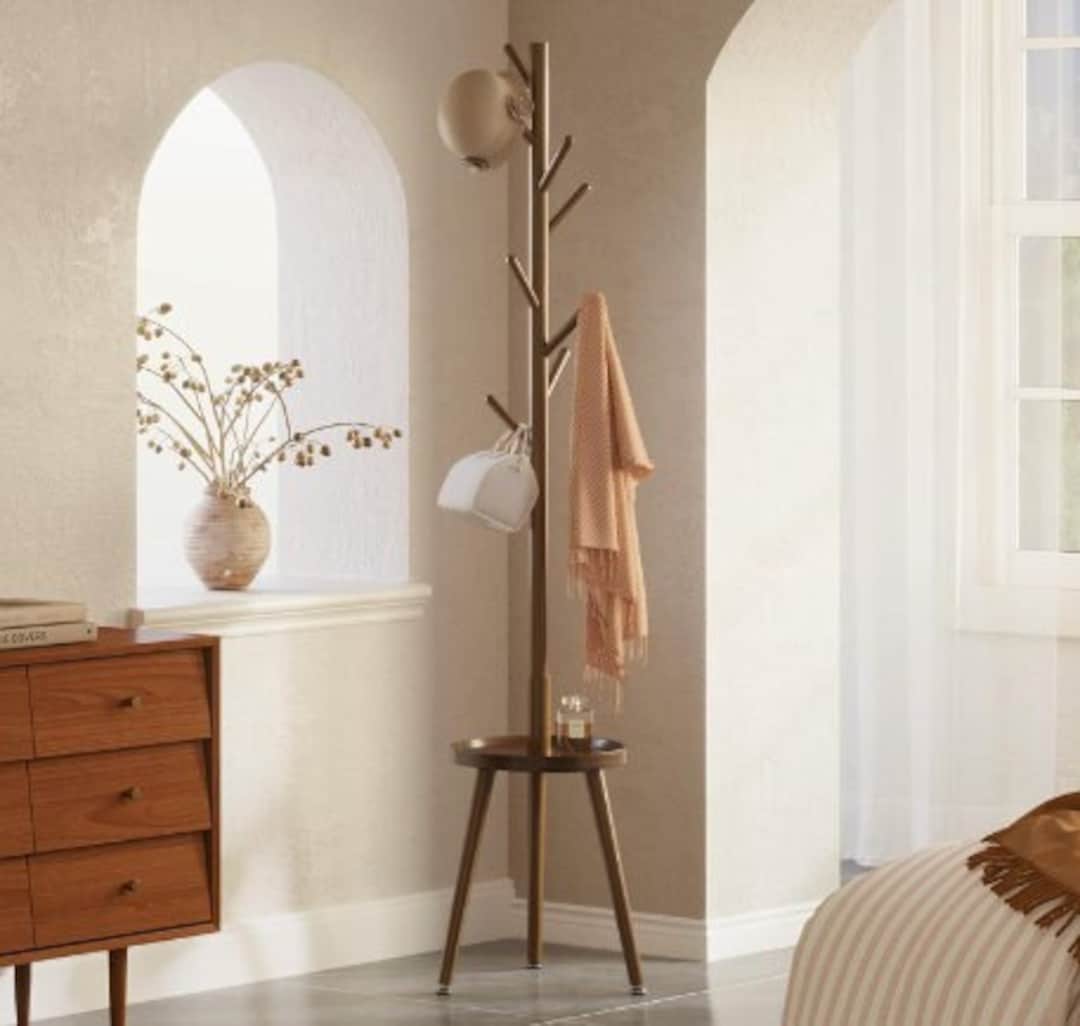 Handmade Wooden Standing Coat Rack With 8 Hooks Modern Coat Rack Coat ...