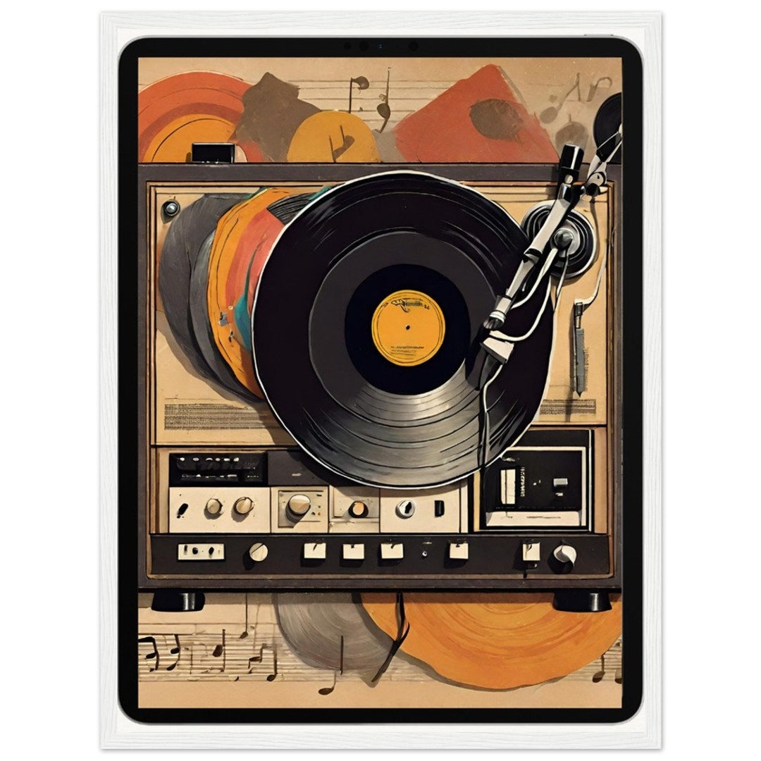Vintage Record Player, Wood Framed Poster. Museum-quality Matte Paper ...
