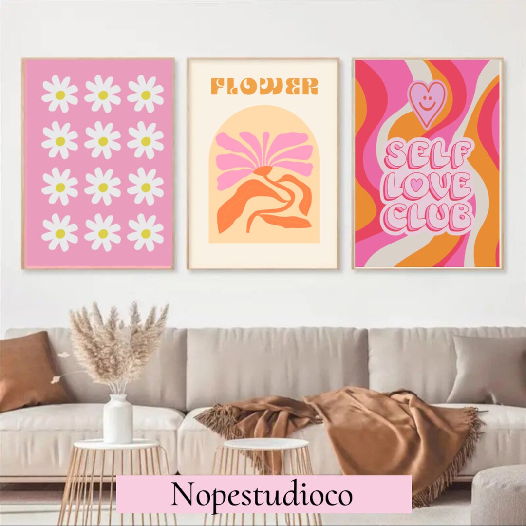 Set of 25 Printable Arts in Pink and Orange Groovy Theme - Etsy