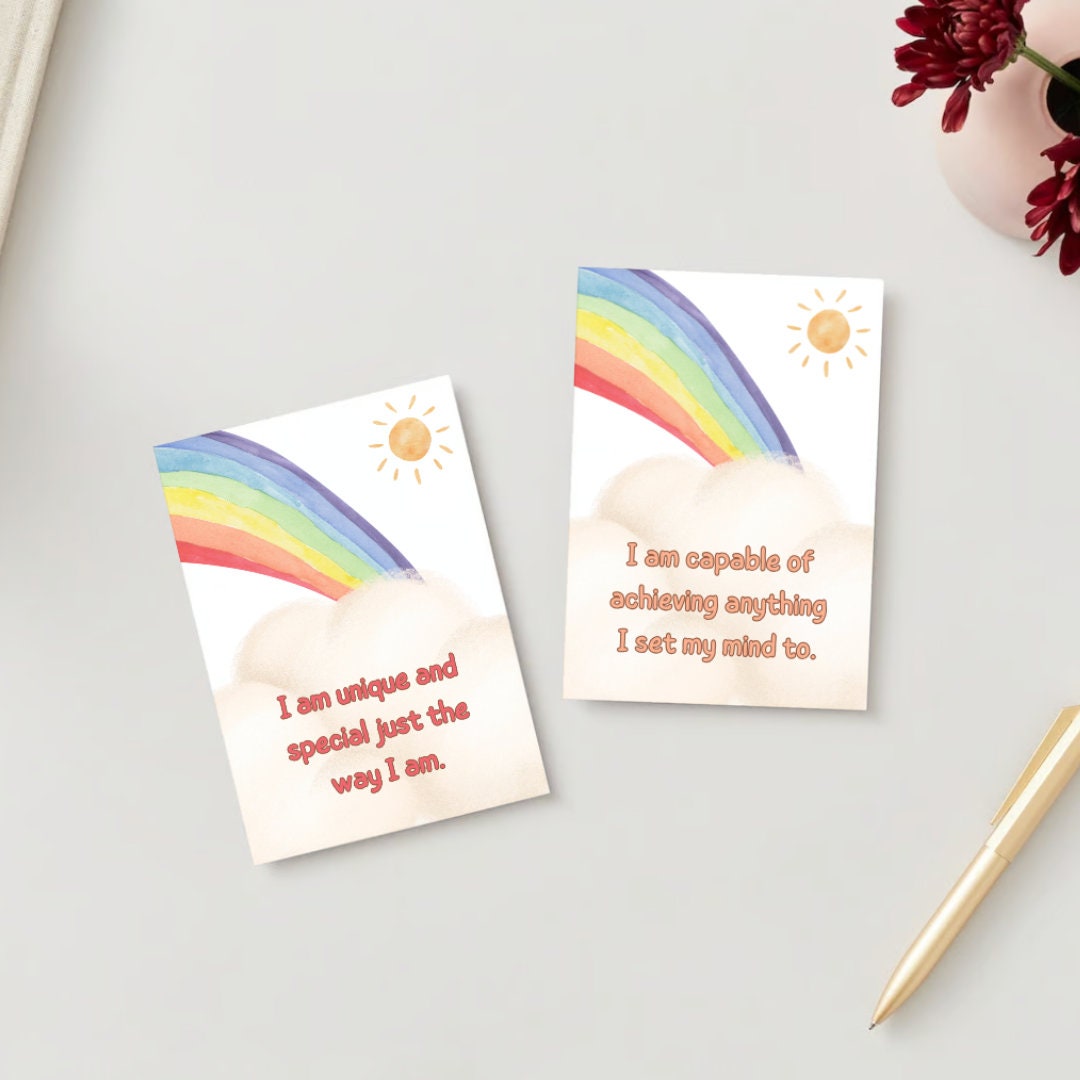 Rainbow Affirmation Cards Kids Positive Quote Flash Cards Lunch Box ...