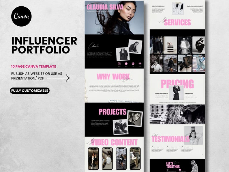 Influencer Portfolio Website Template | Bold Canva Design (digital ...