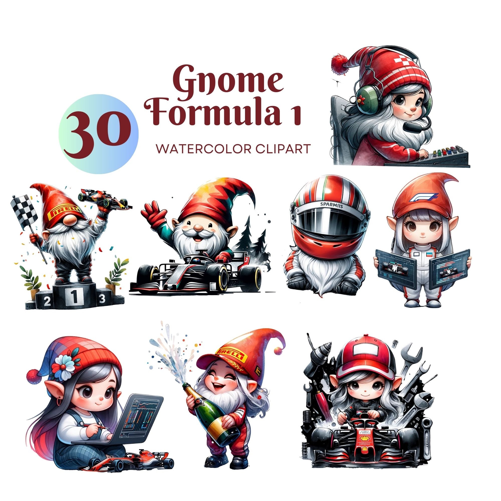 30 Gnome Formula 1 Clipart,scrapbooking, Instant Download - Commercial ...