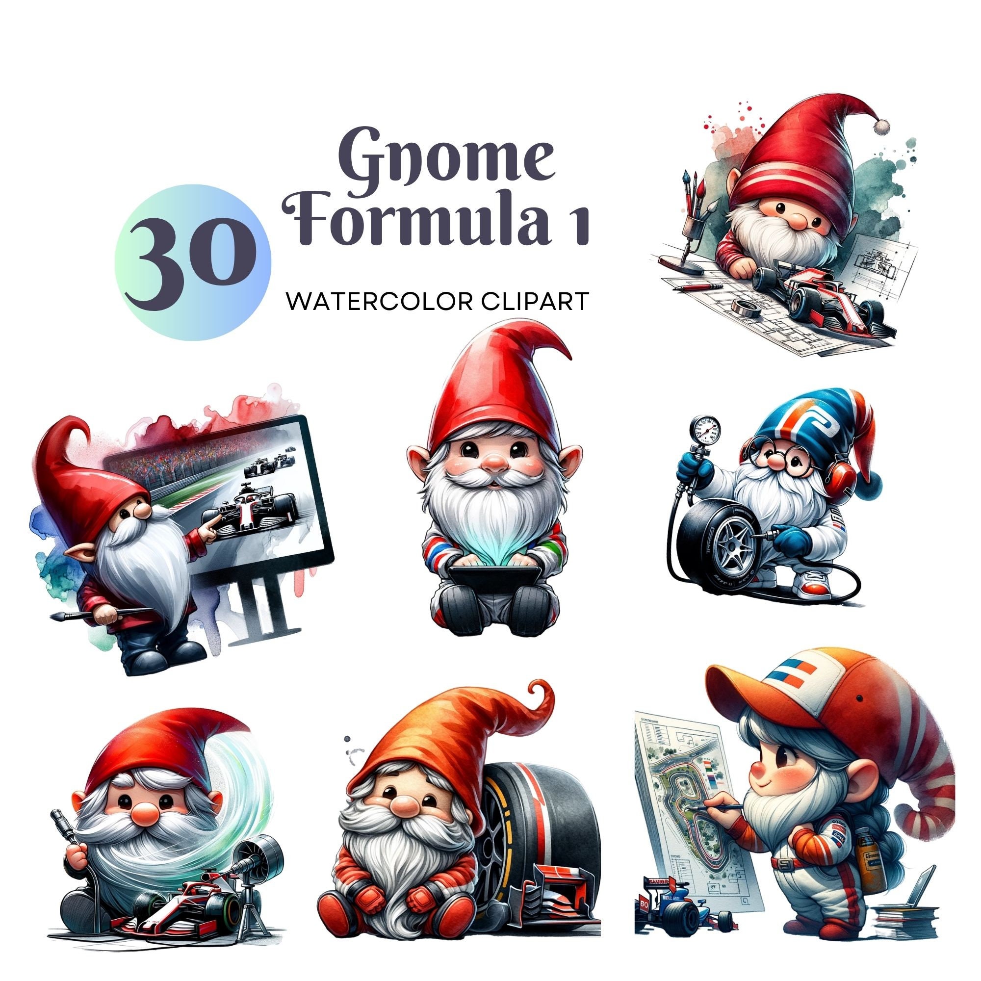 30 Gnome Formula 1 Clipart,scrapbooking, Instant Download - Commercial ...