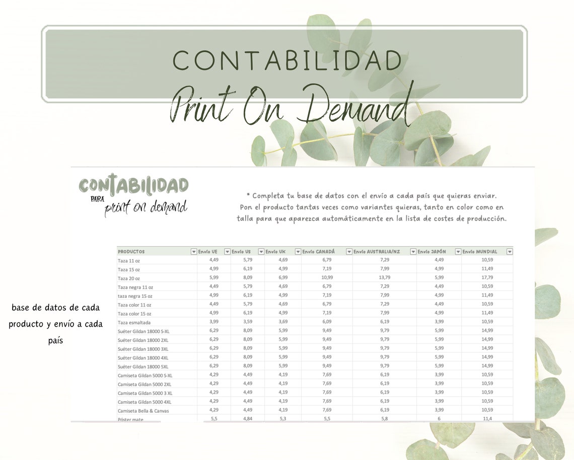 Print on Demand Accounting Excel Template/price Calculator for Etsy Seller in Spanish/excel POD ...
