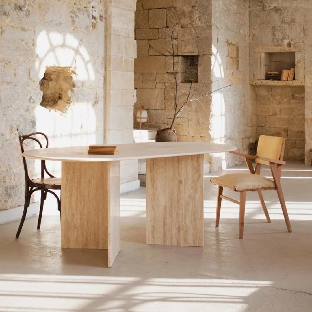Dining Table Travertine, 6 8 Seat Stone Dining Table, Marble Dining ...