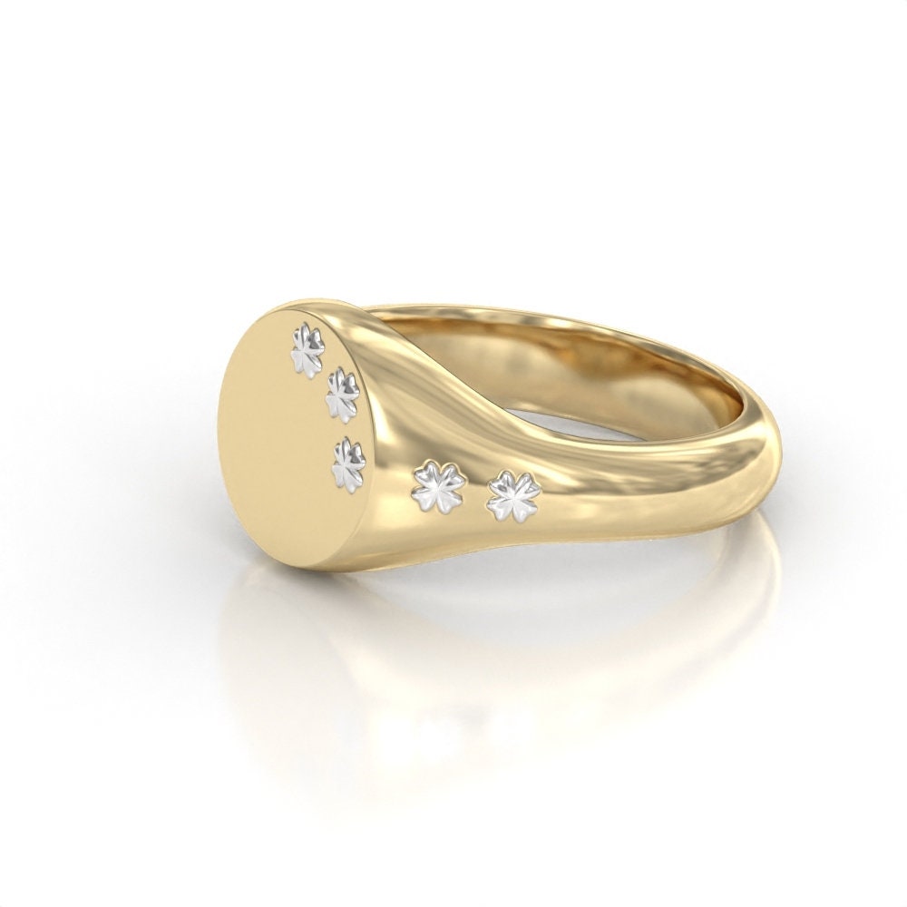 14K Gold Signet Ring: Engraved Betel Leaf, Wide Band - Etsy