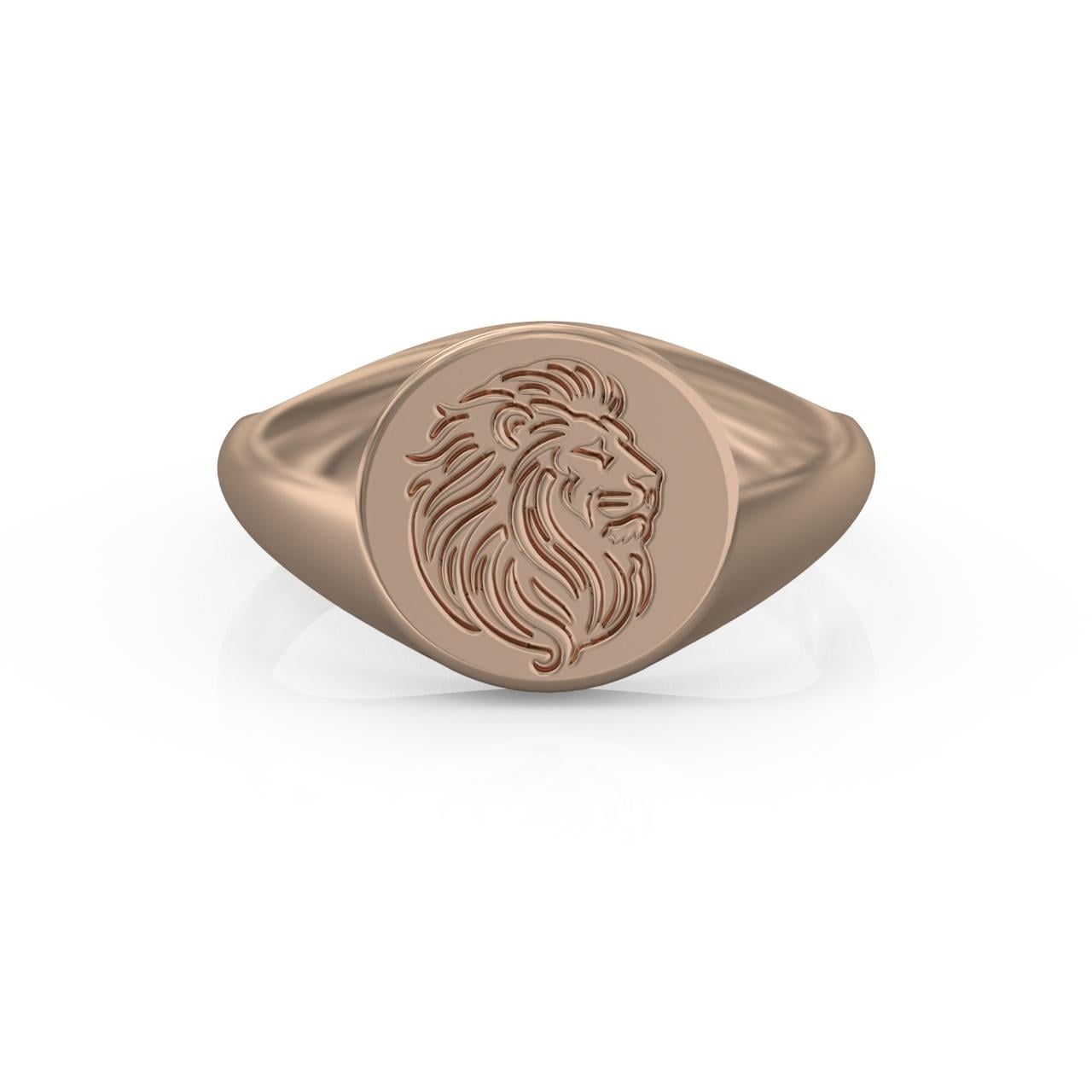 14K Solid Gold Lion Signet Ring – Unisex Gold Ring – Engraved Lion Head ...