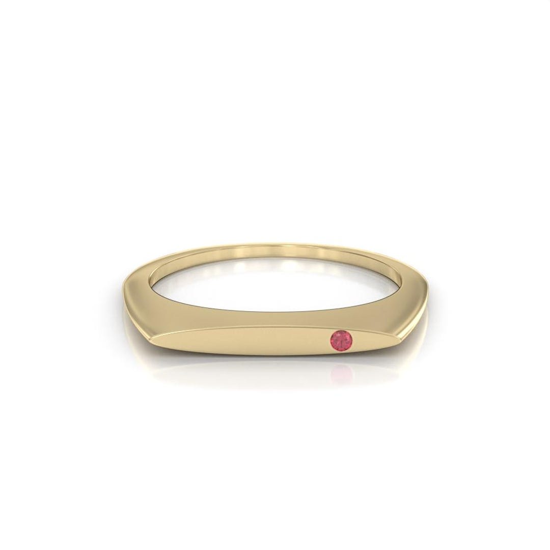 14K Solid Gold Ruby Ring: Minimalist Bar Design - Etsy