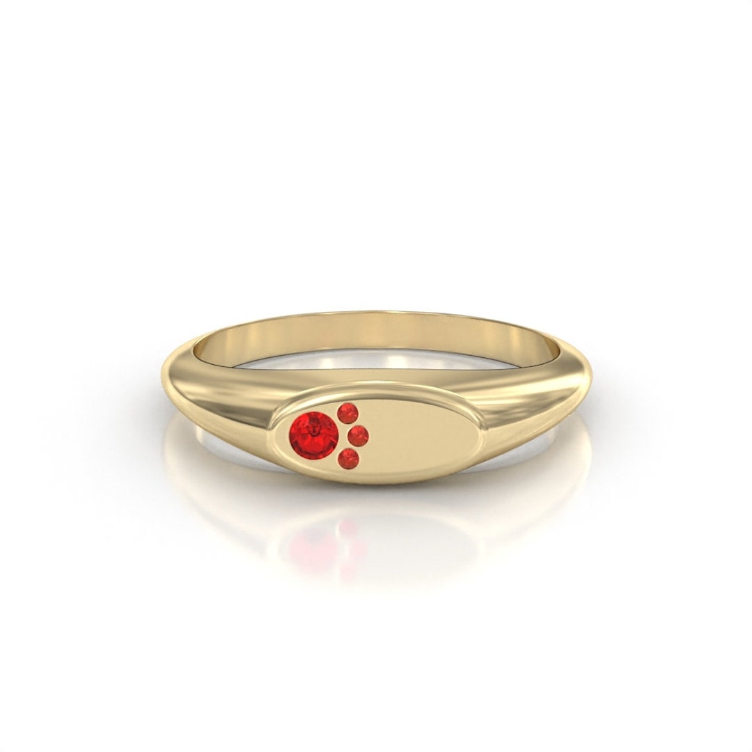 Women's Gold Signet Ring, Ruby Gemstone Encrusted Signet Ring, July Birthstone Signet Ring ...