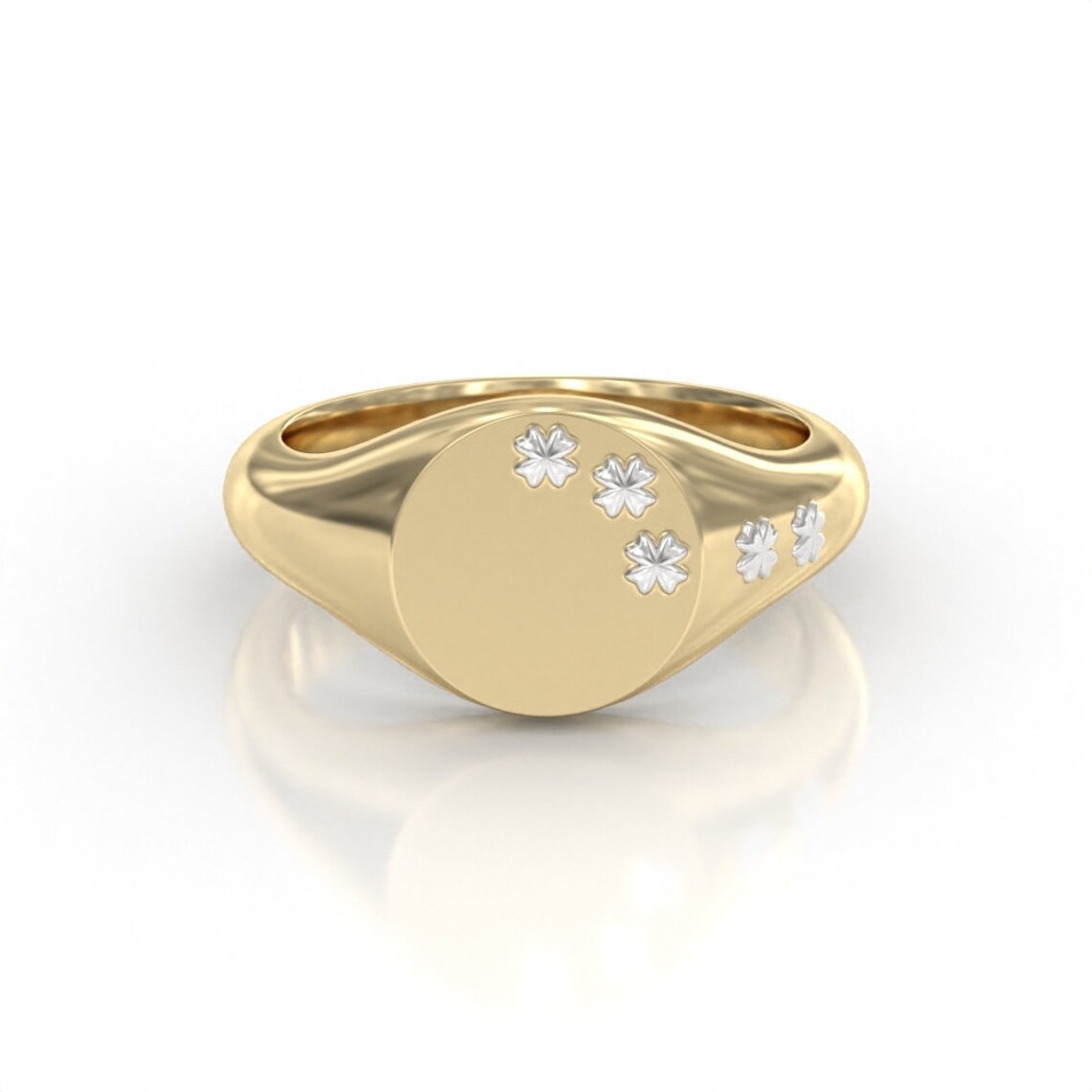 14K Gold Signet Ring: Engraved Betel Leaf, Wide Band - Etsy