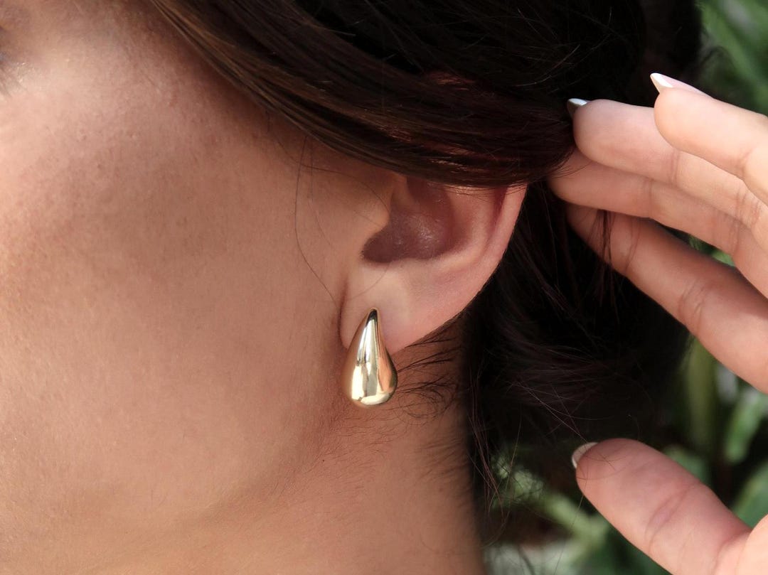 14k Gold Earrings, Solid Gold Teardrop Studs, Waterdrop Earrings ...