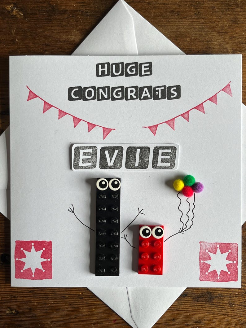 Handmade 3D Lego congratulations Card Genuine Lego Pieces Passing Exams ...