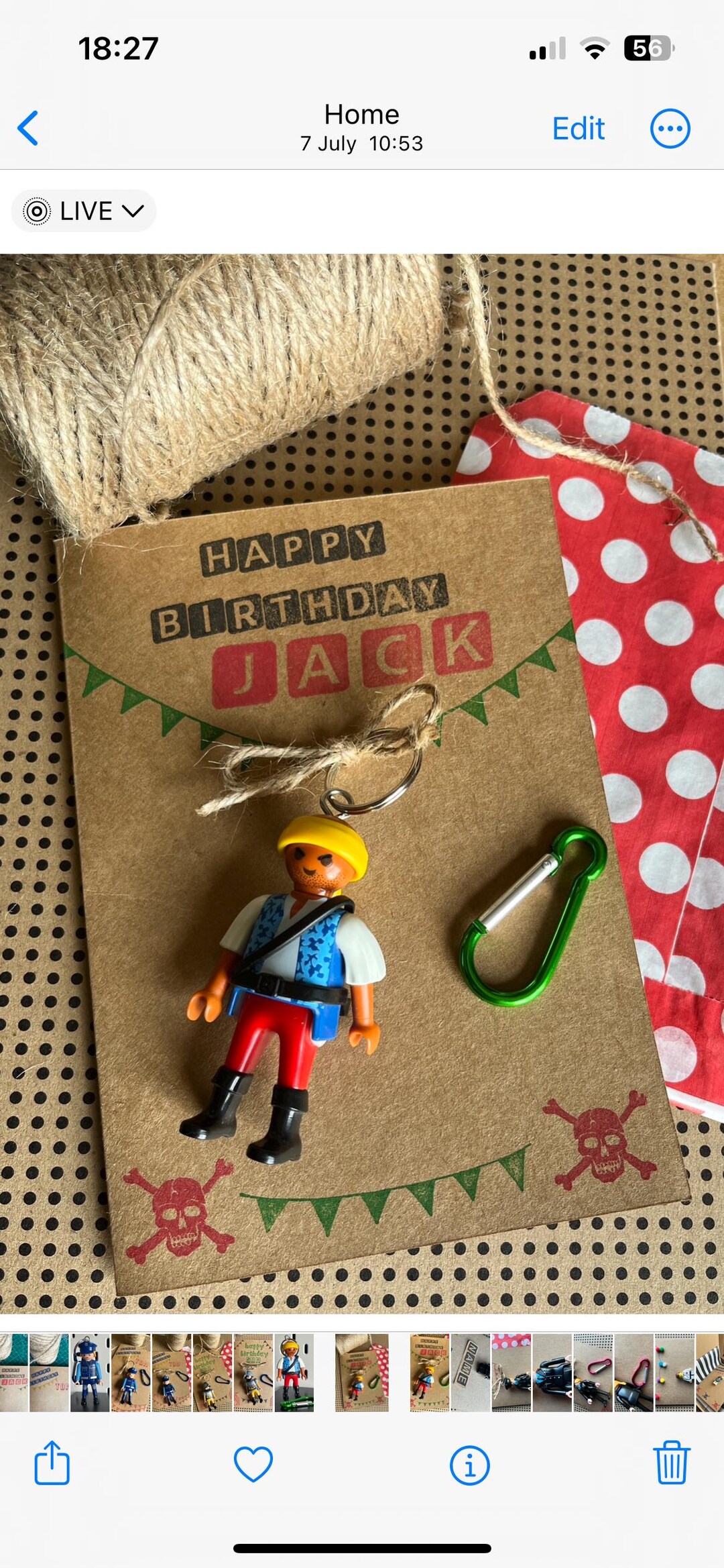 Pirate Themed Birthday Card With Playmobil Figure Bag Clip/keyring in ...
