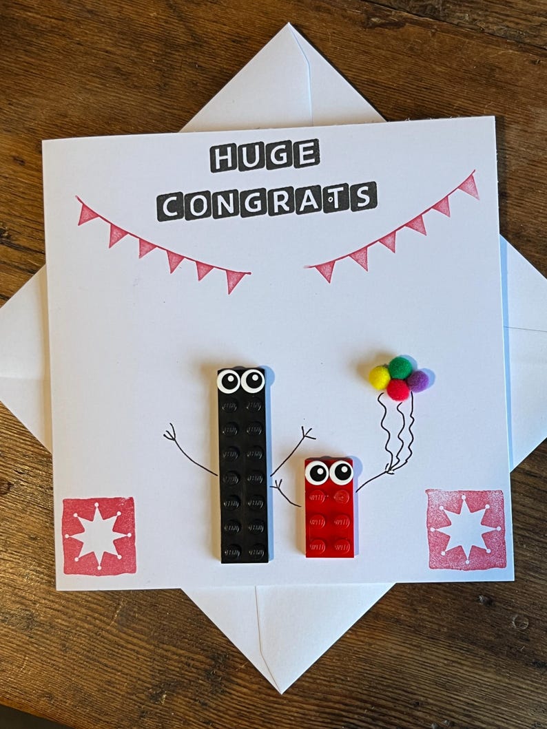Handmade 3D Lego congratulations Card Genuine Lego Pieces Passing Exams ...