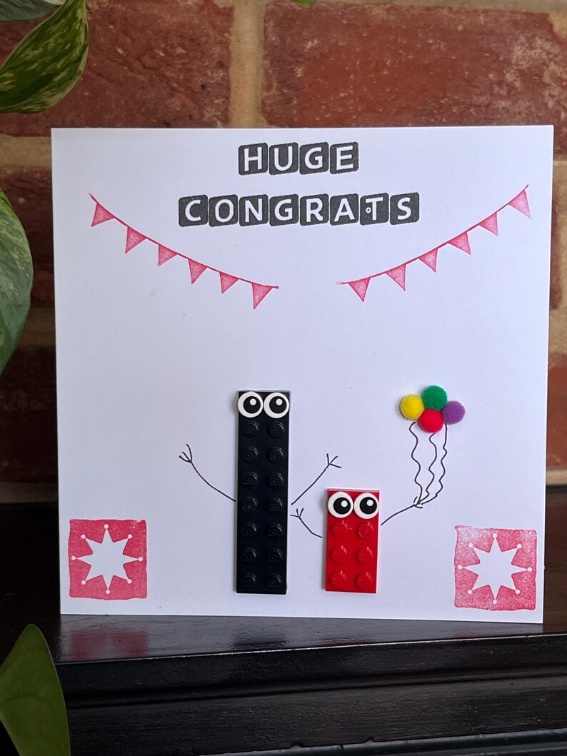 Handmade 3D Lego congratulations Card Genuine Lego Pieces Passing Exams ...