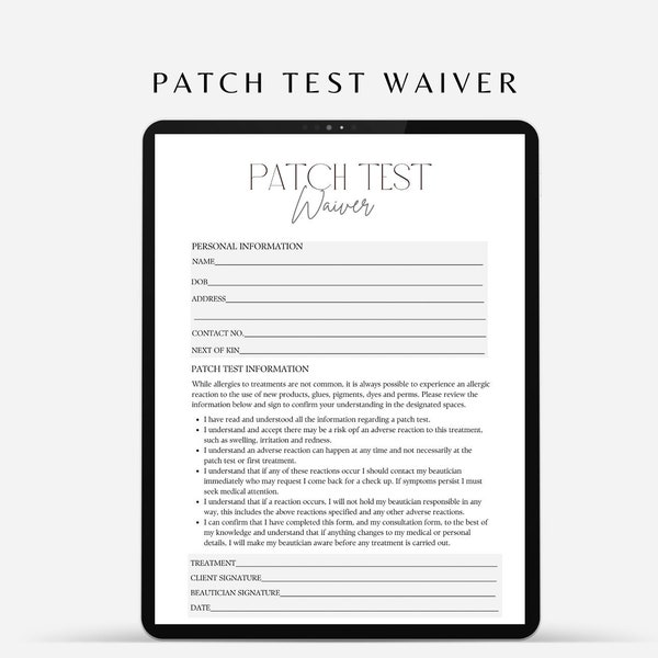 Patch Test and Waiver Template - Etsy