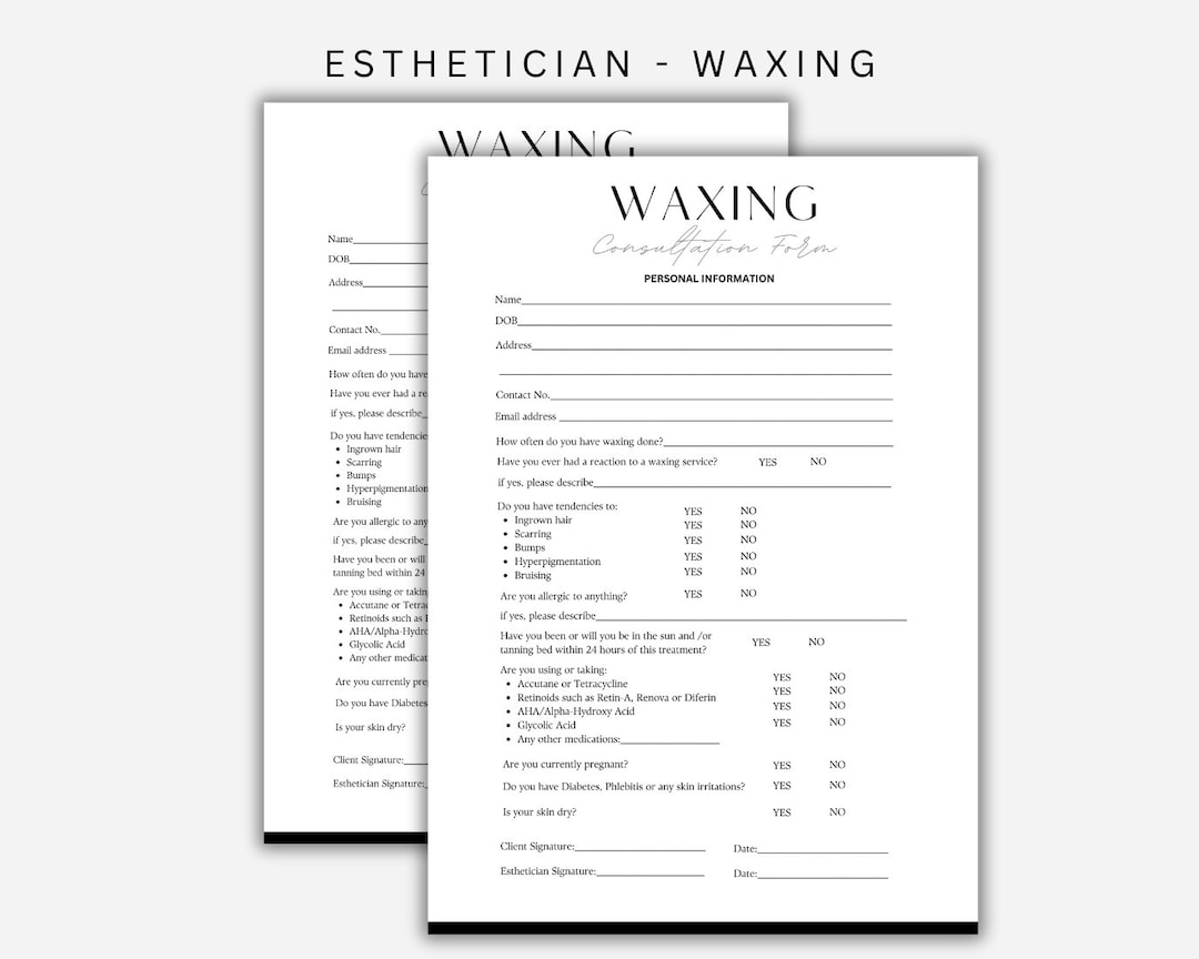Esthetician Waxing Consultation Form Template (instant Download) - Etsy