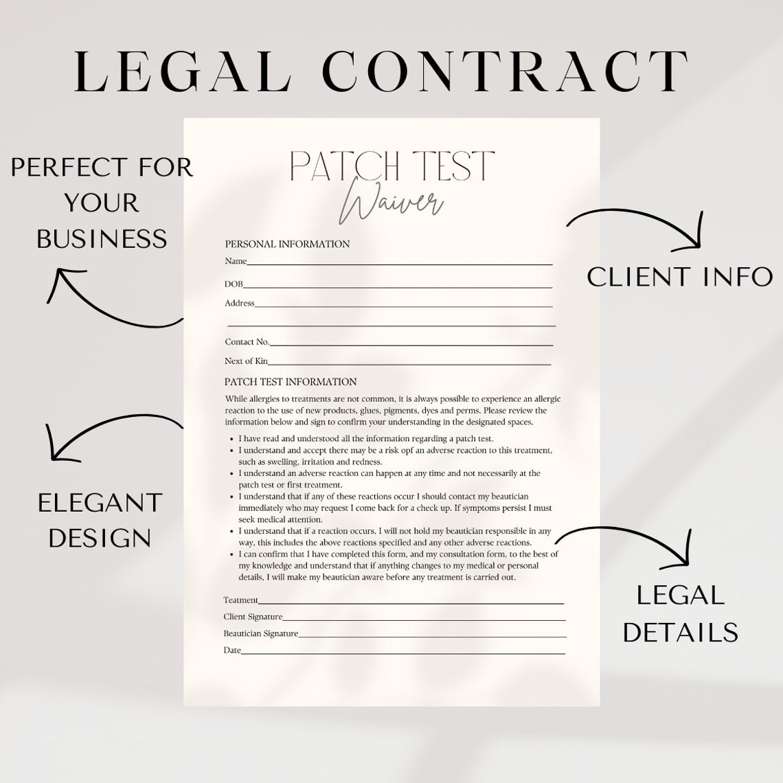 Editable Patch Test Waiver Form Canva Template for Skin Sensitivity ...