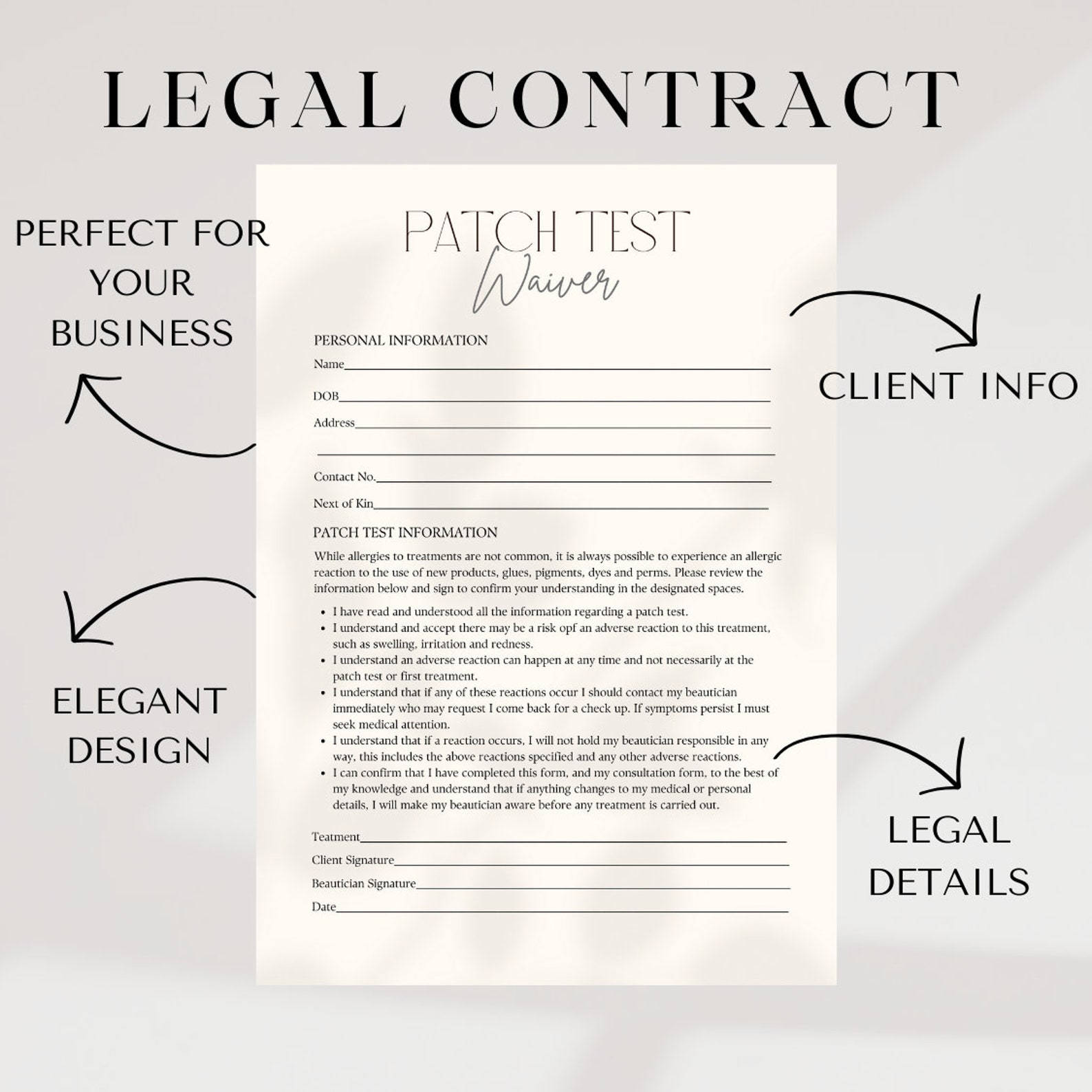 Patch Test Waiver Form: Editable Skin Sensitivity Agreement (canva ...