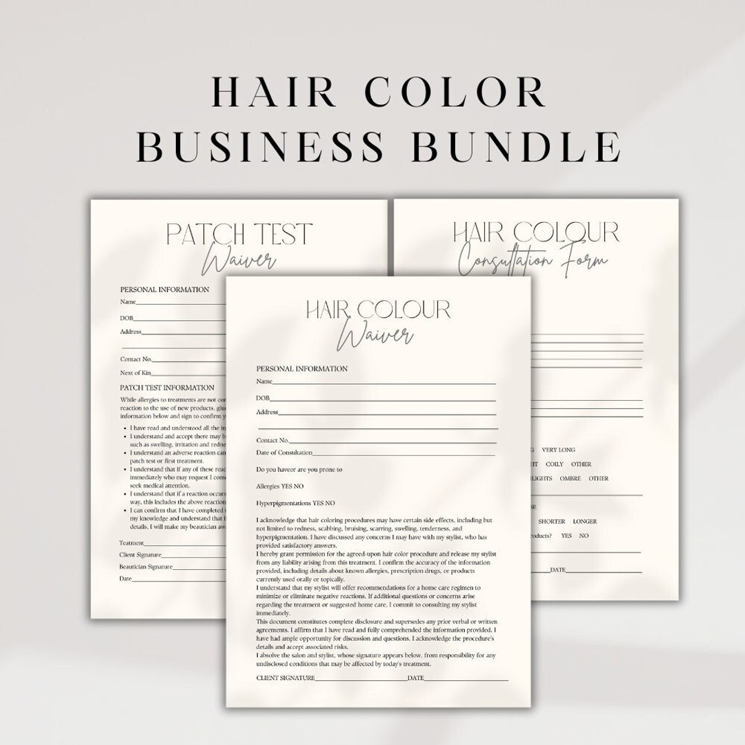 Hair Colour Forms, Service Waiver, Consultation Form, Patch Test Waiver ...