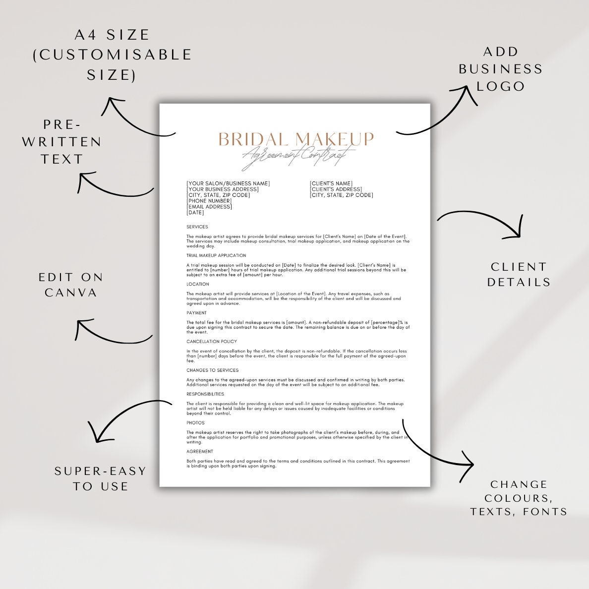 Professional Bridal Makeup Contract, Consent Form, Editable on Canva ...