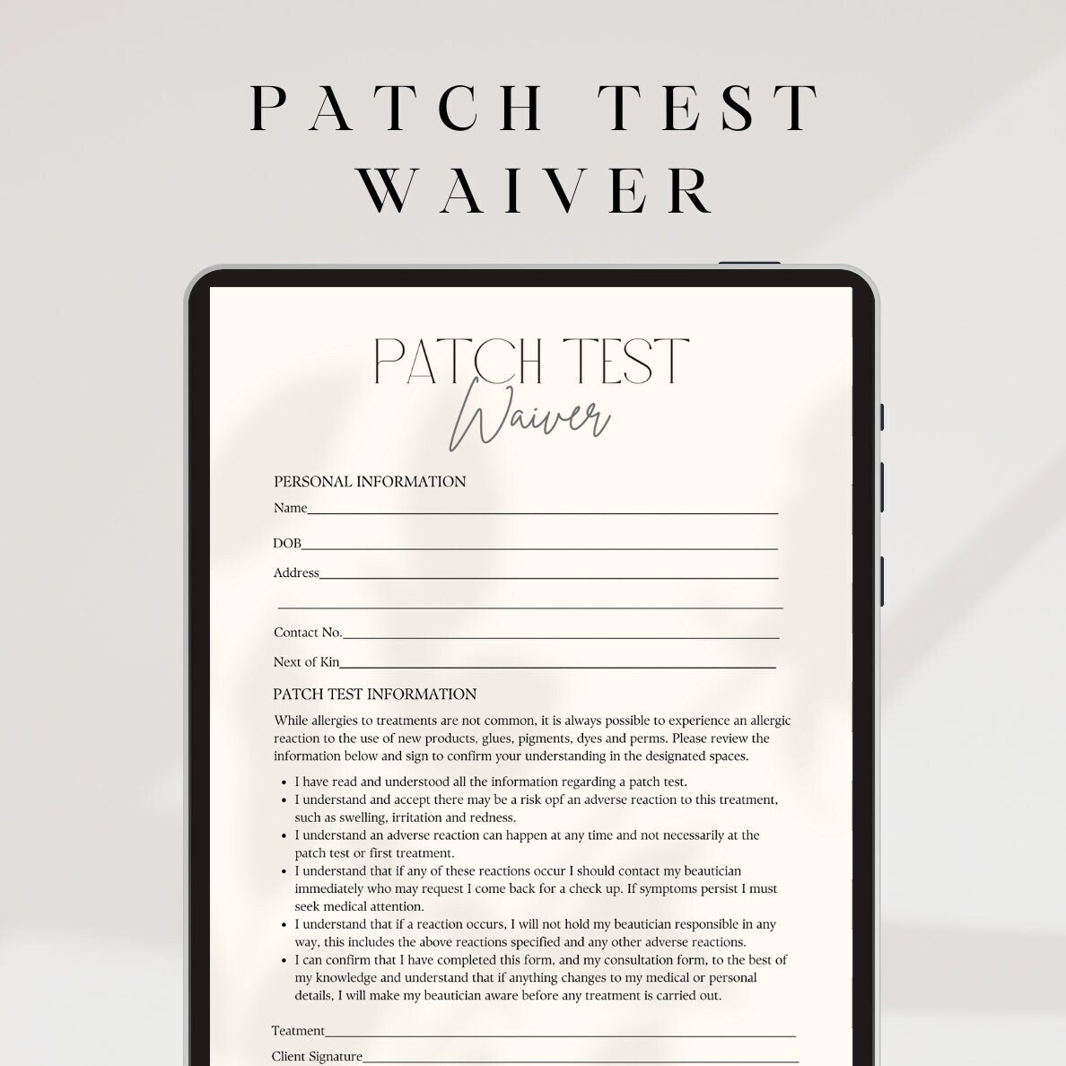 Editable Patch Test Waiver Form Canva Template for Skin Sensitivity ...
