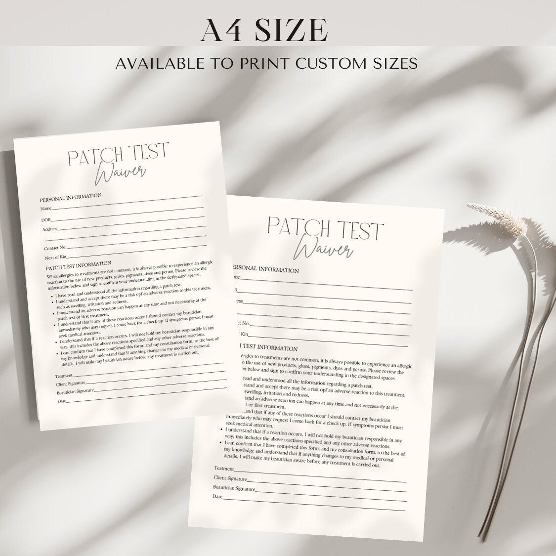 Editable Patch Test Waiver Form Canva Template for Skin Sensitivity ...