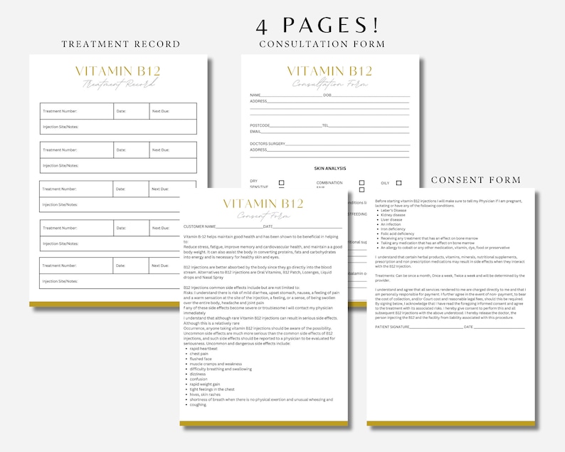 Editable Vitamin B12 Consent Form | Treatment Record | Consultation ...