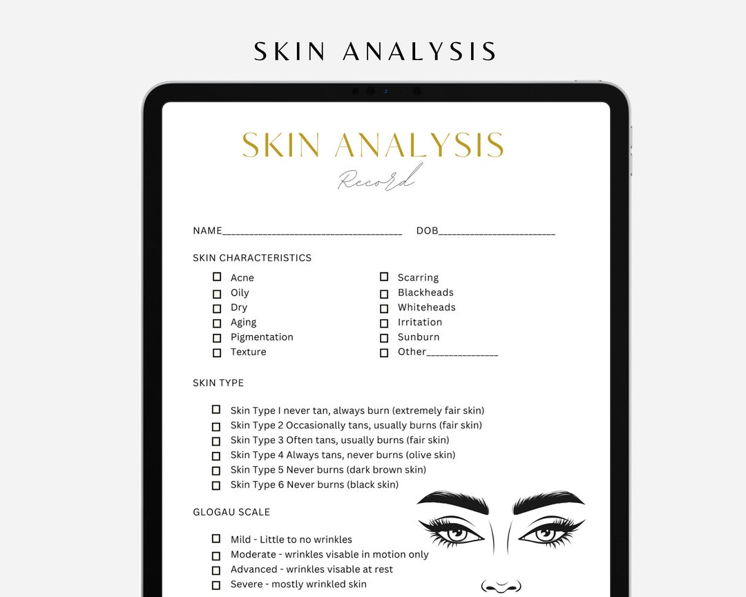 Professional Skin Analysis Record Form, Facial Consultation, Client ...