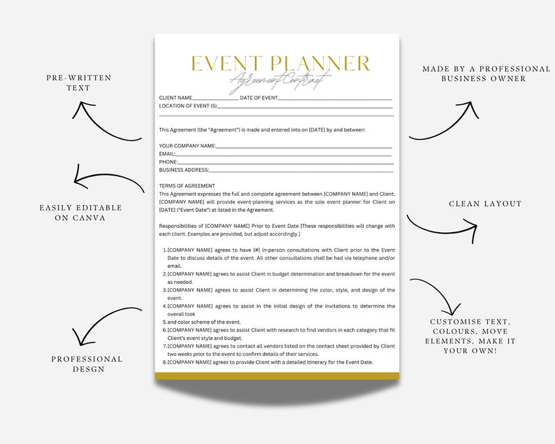 Editable Event Planner Consent Form Agreement Contract Canva Template ...