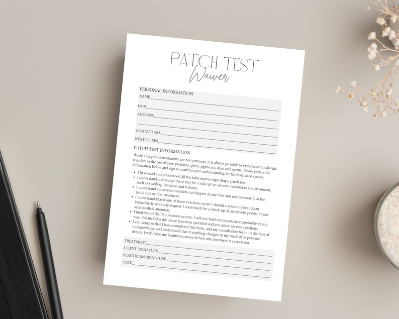 Editable Patch Test Waiver Form - Canva Template for Skin Sensitivity ...