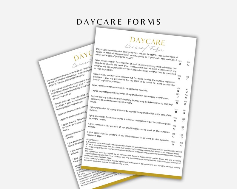 Professional Day Care Forms | Consent Form for Nursery | Daycare ...
