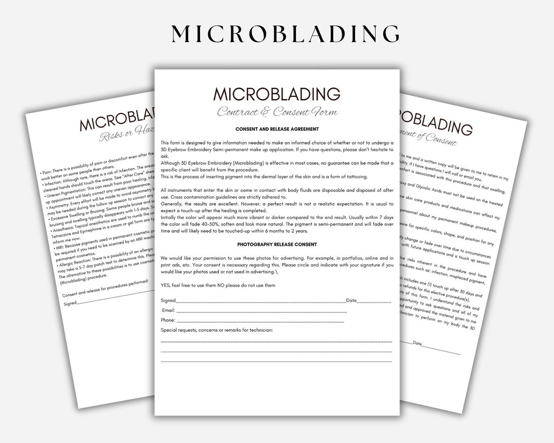 Microblading Contract Risk and Hazards Client Medical History Eyebrow ...