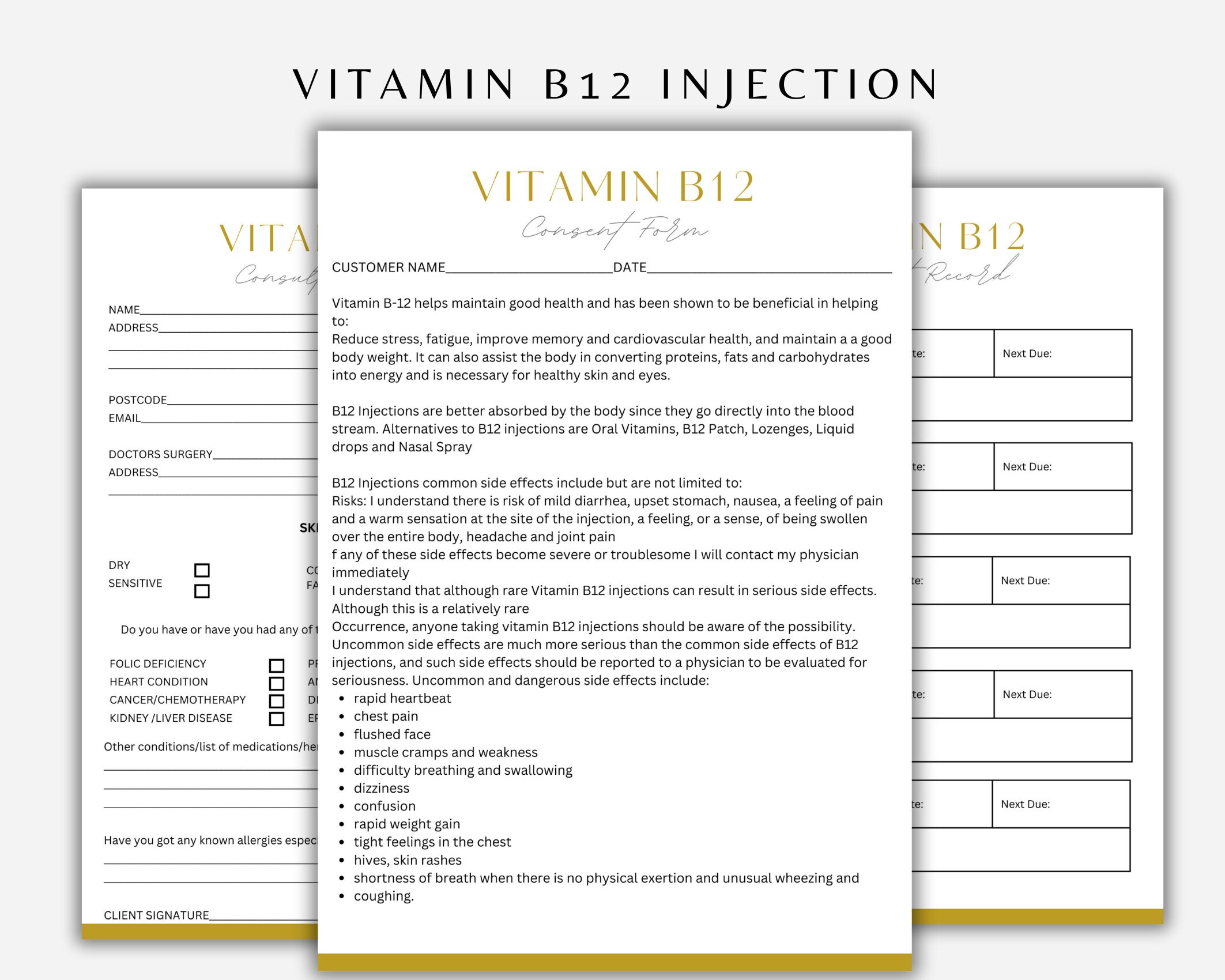 Editable Vitamin B12 Consent Form | Treatment Record | Consultation ...
