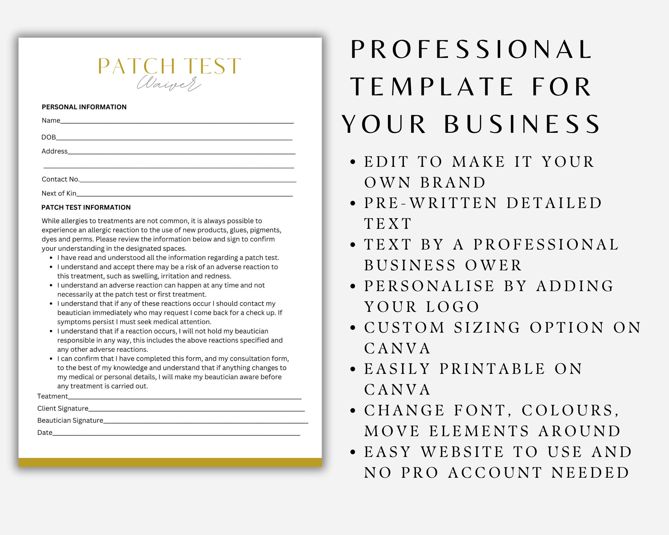 Editable Hair Colour Form, Patch Test Waiver, Liability Waiver ...