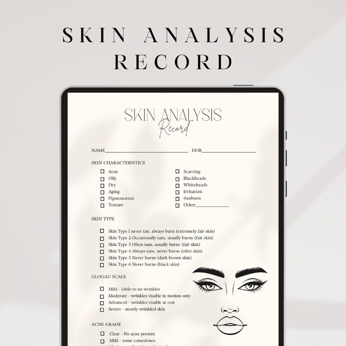 Esthetician Client Intake Form: Professional Skin Analysis (editable ...